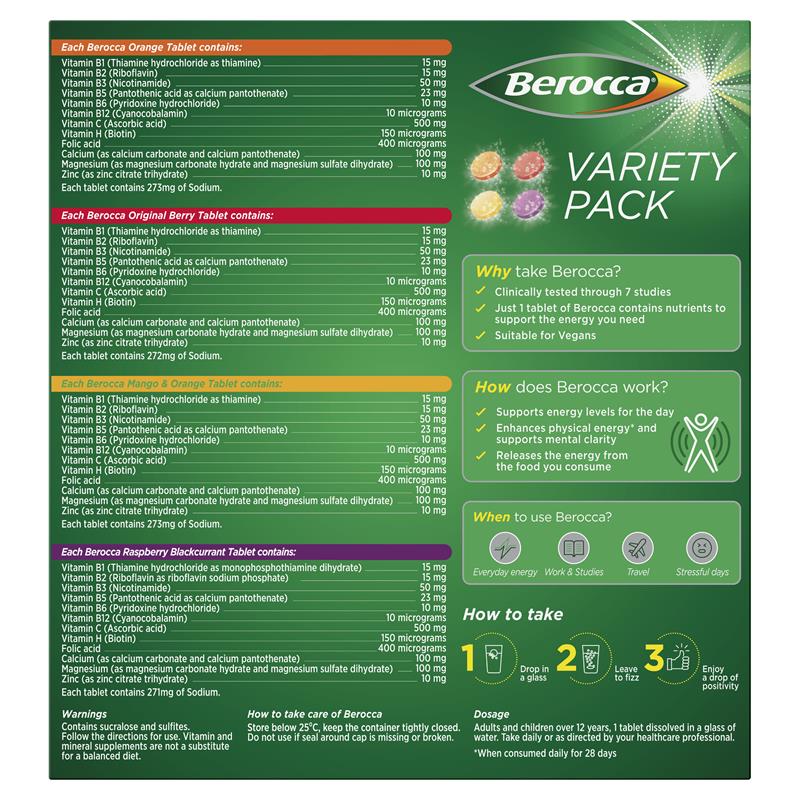 Berocca Energy Vitamin B & C Effervescent 4 x 15 Variety Pack ...