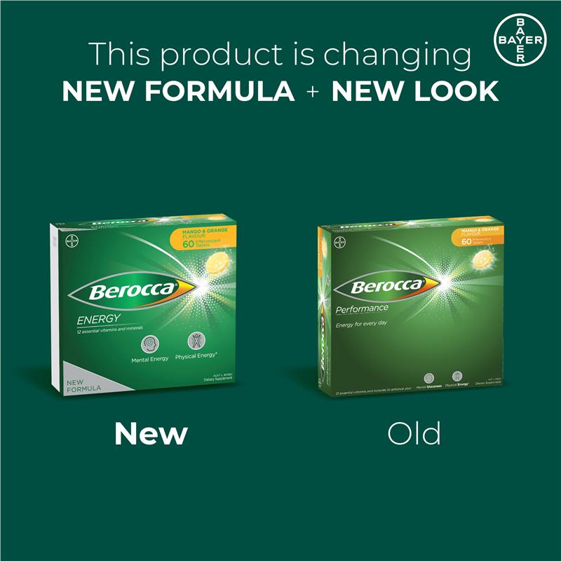 Berocca Energy Vitamin B & C Mango & Orange Flavour | Australia ...