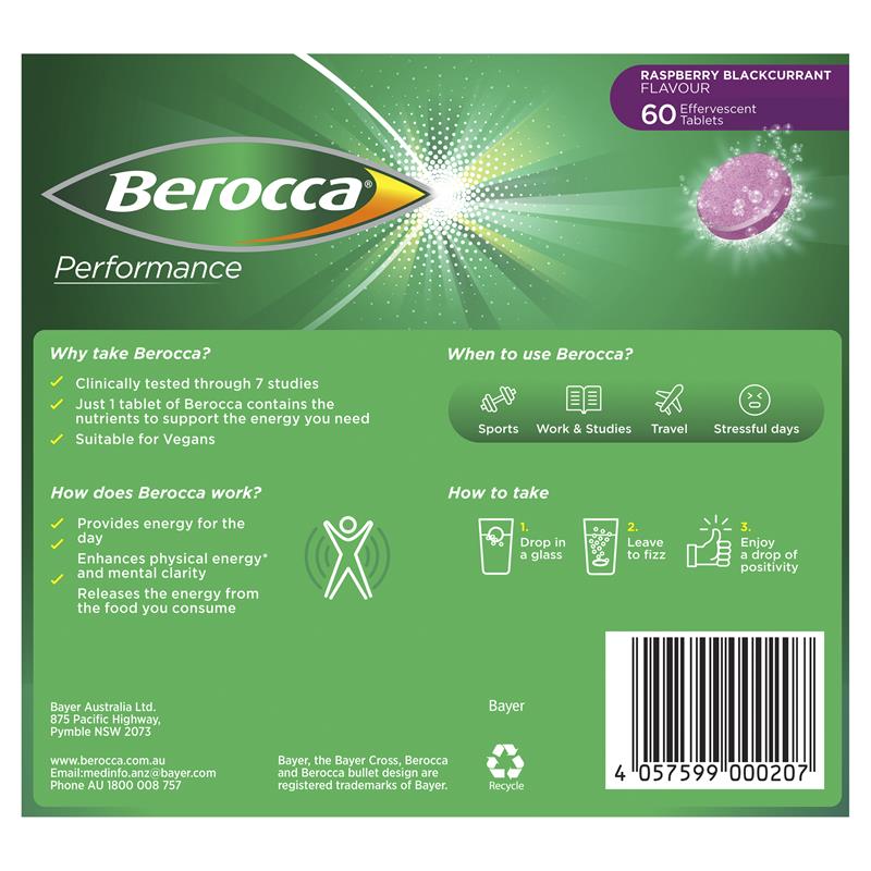 Berocca Energy Vitamin B & C Raspberry Blackcurrant Flavour | Australia ...