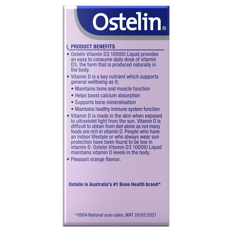 Ostelin Vitamin D 1000IU Liquid - D3 for Bone Health + Immune Support ...