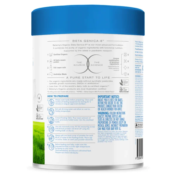 Bellamy's Beta Genica-8 Step 1 Infant Formula 800g | Australia ...